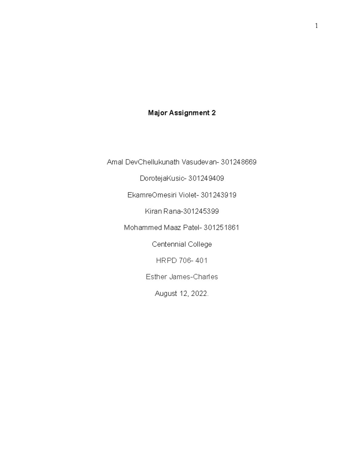 Major Assignment correction - Major Assignment 2 Amal DevChellukunath ...