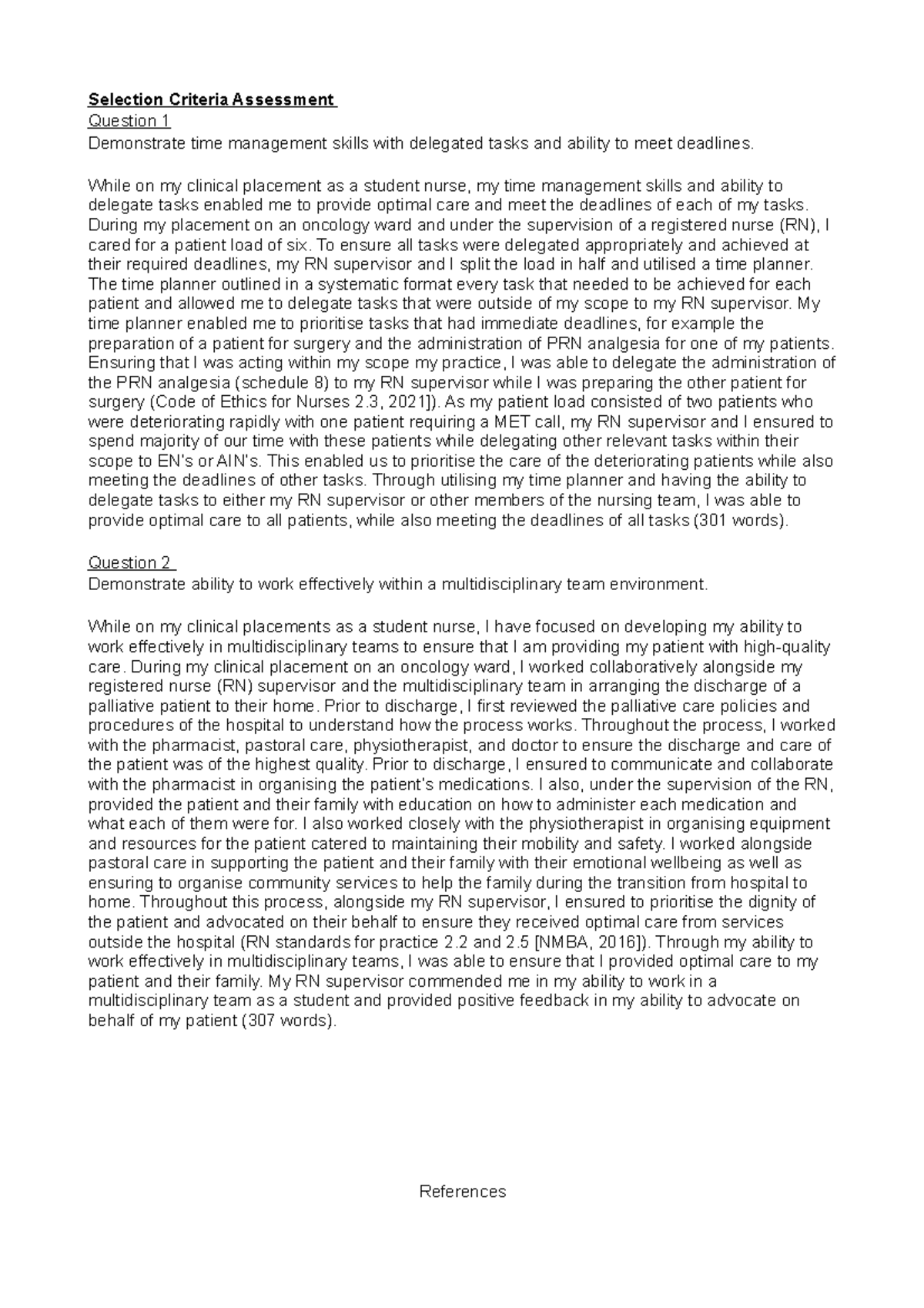 Selection Criteria Assessment - Selection Criteria Assessment Question ...