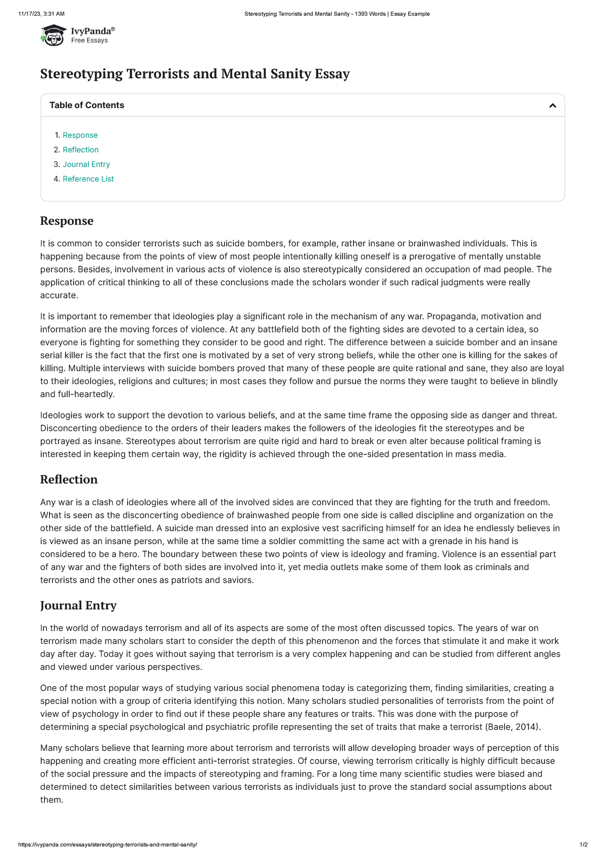 Stereotyping Terrorists and Mental Sanit - This is happening because ...