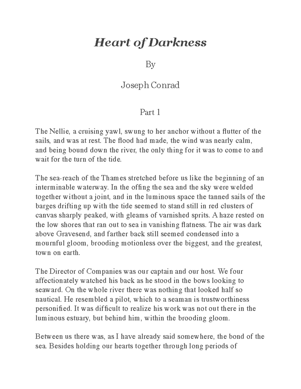 Heart of darkness 001 part 1 - Heart of Darkness By Joseph Conrad Part ...