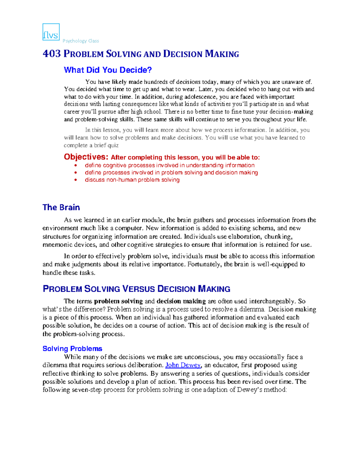 Problem Solving AND Decision Making 7 - 403 PROBLEM SOLVING AND ...