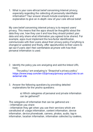 snapchat's privacy policy analysis - Celestia Gertraud Dipepa Tchounkeu Mr. Shayne Weyker CMSY ...