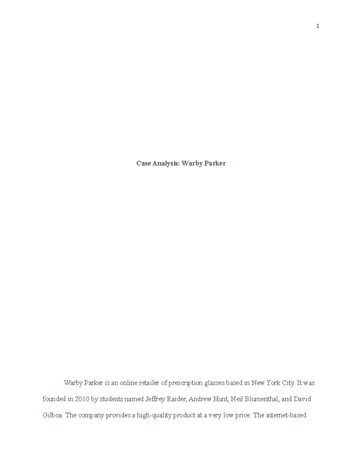 ABC Case Analysis - Case Study of Warby Parker - Case Analysis: Warby ...