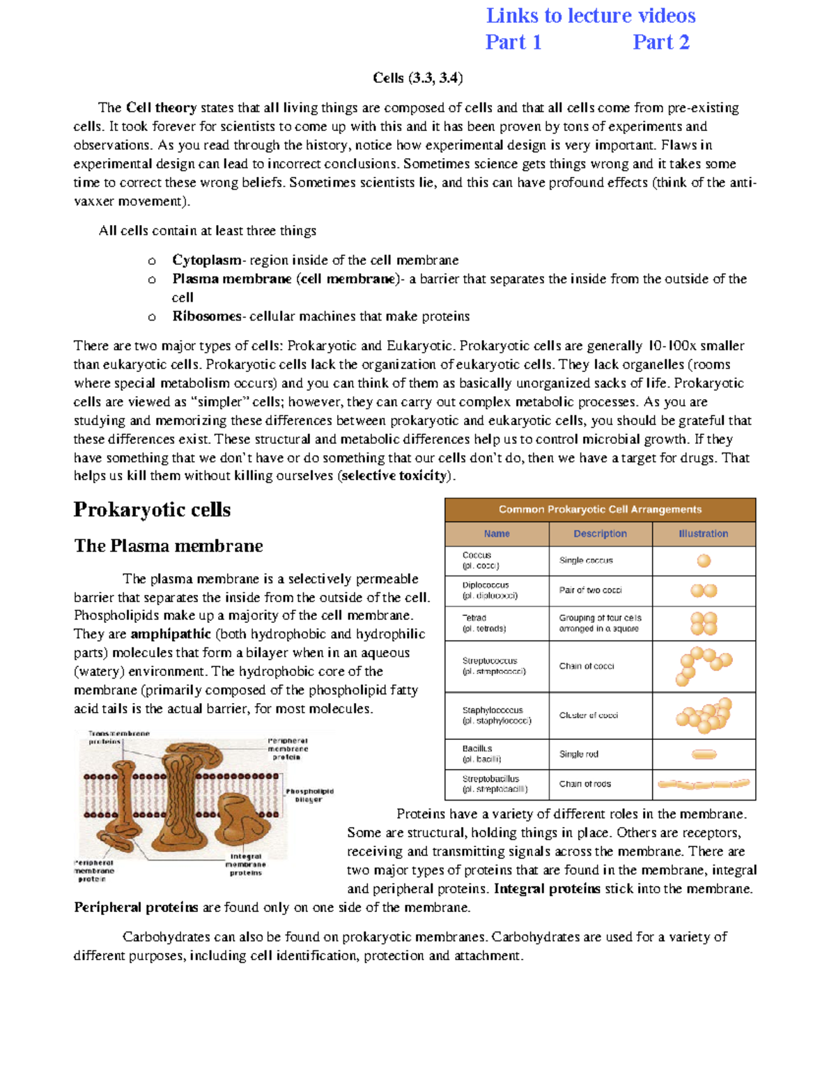 Lecture Videos: Cells Cell Theory and Prokaryotic vs Eukaryotic Cells - Studocu
