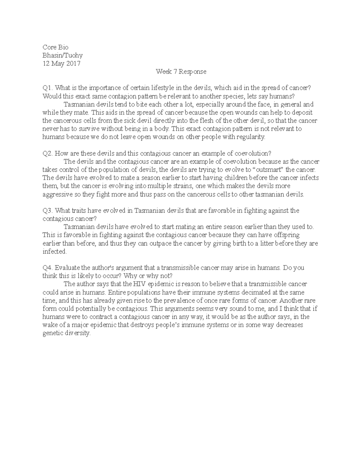 Response week 6 - Core Bio Bhasin/Tuohy 12 May 2017 Week 7 Response Q1 ...