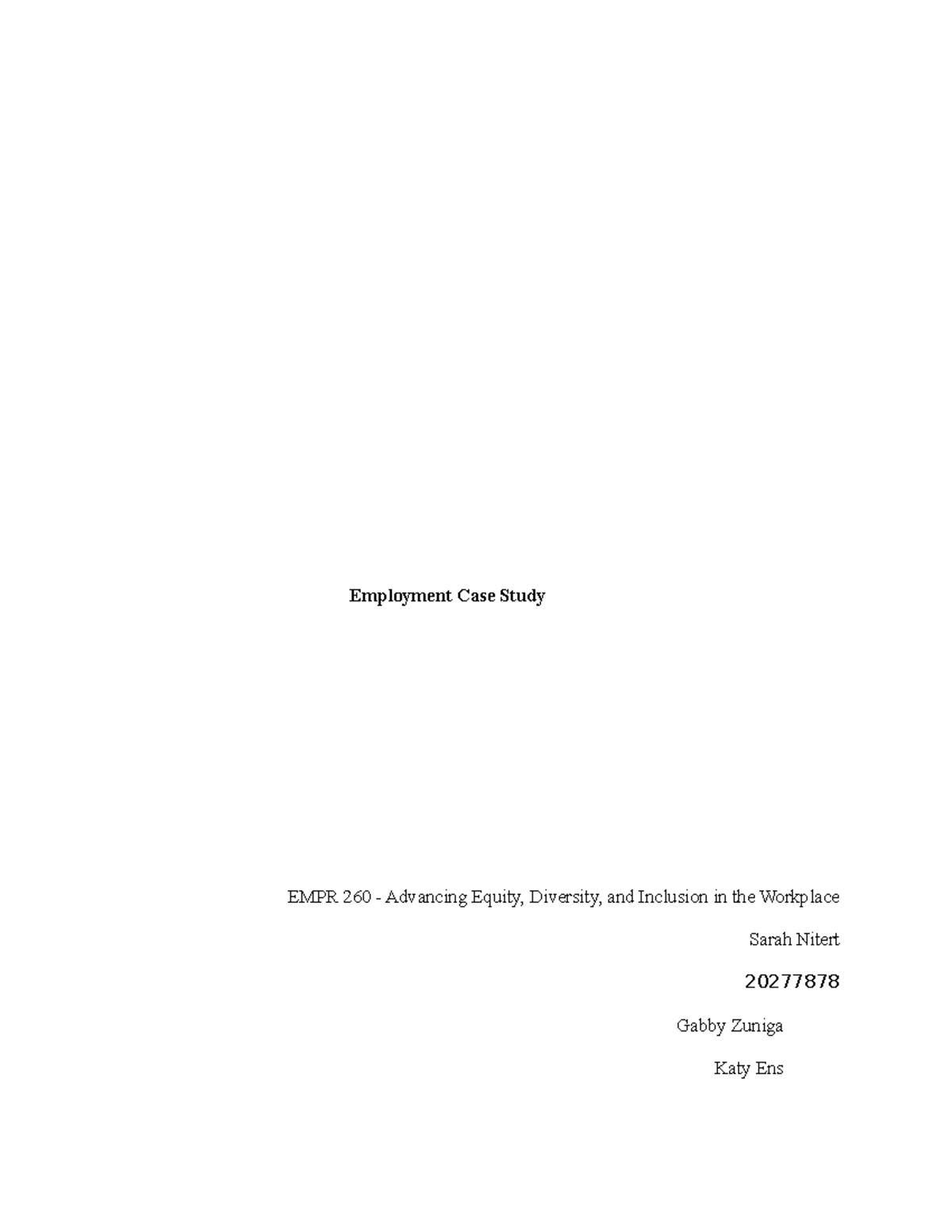Employment case study - essay - Employment Case Study EMPR 260 ...