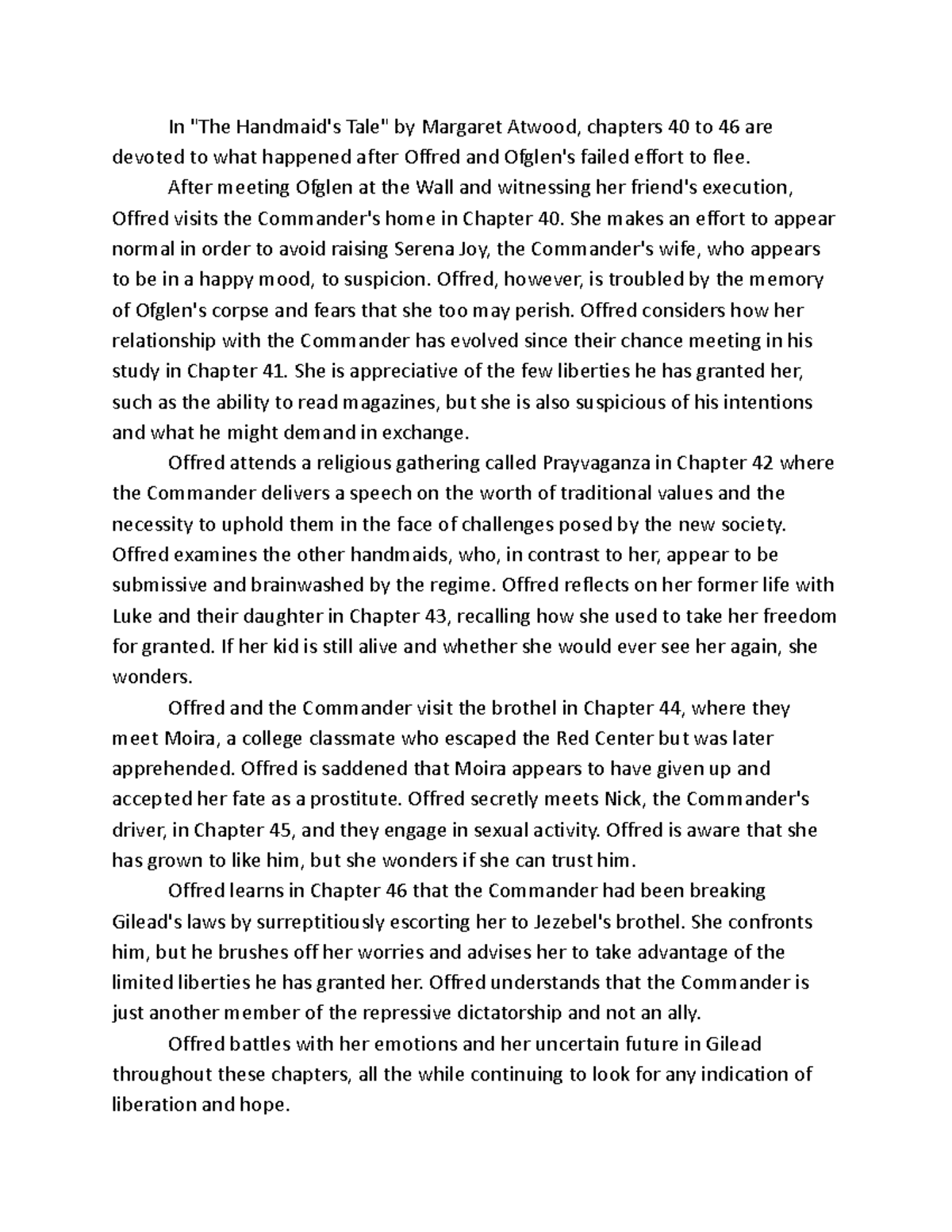 Thinkwrite #6(Chapters 40-46) - In "The Handmaid's Tale" by Margaret ...