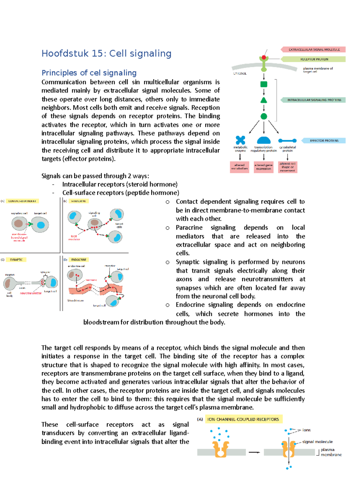 Hoofdstuk 15 - Hoofdstuk 15: Cell signaling Principles of cel signaling ...