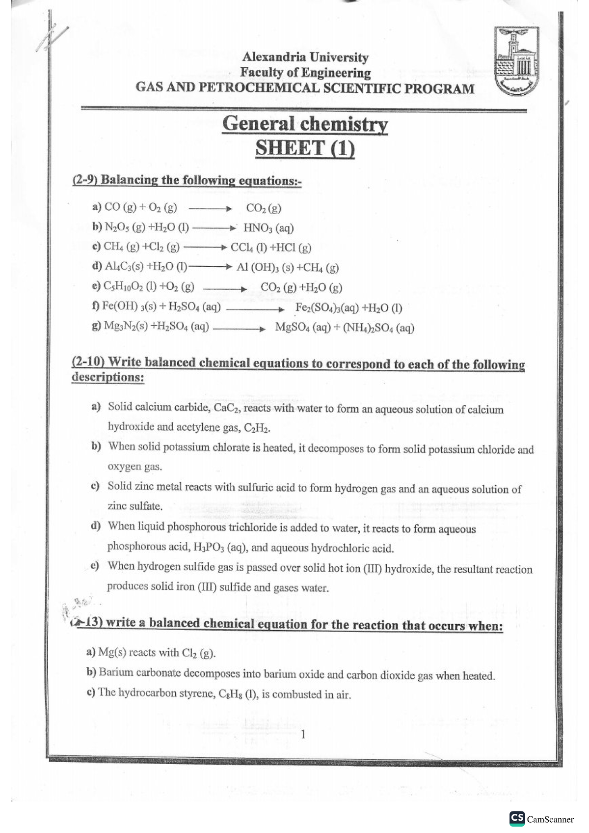 Engineering chemistry sheets 1 - Kinetics of chemical chemistry - Studocu