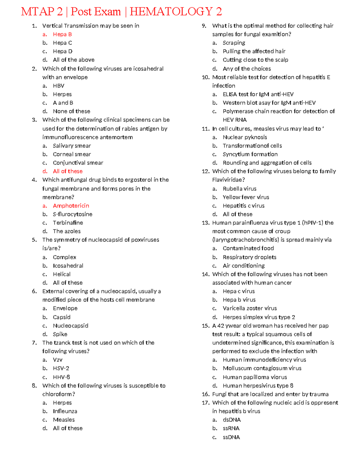 Vertical Transmission may be seen in - MTAP 2 | Post Exam | HEMATOLOGY 2 1. Vertical ...