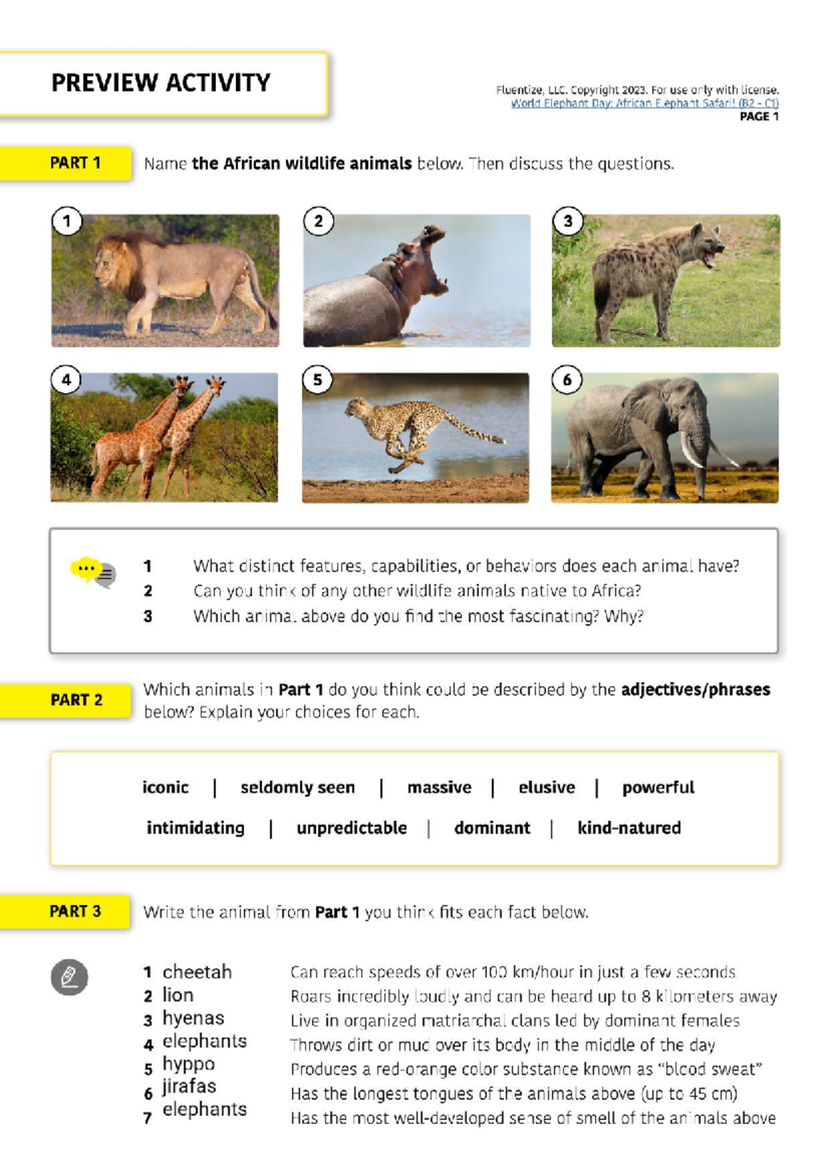 Worldelephantdayafricanelephantsafari interactive P1 - ingles - Studocu