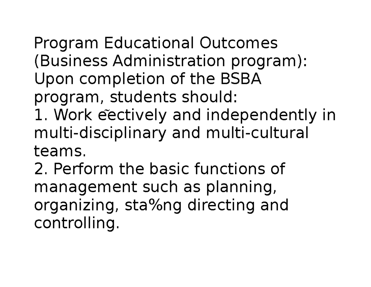 Program Educational Outcomes - Program Educational Outcomes (Business ...