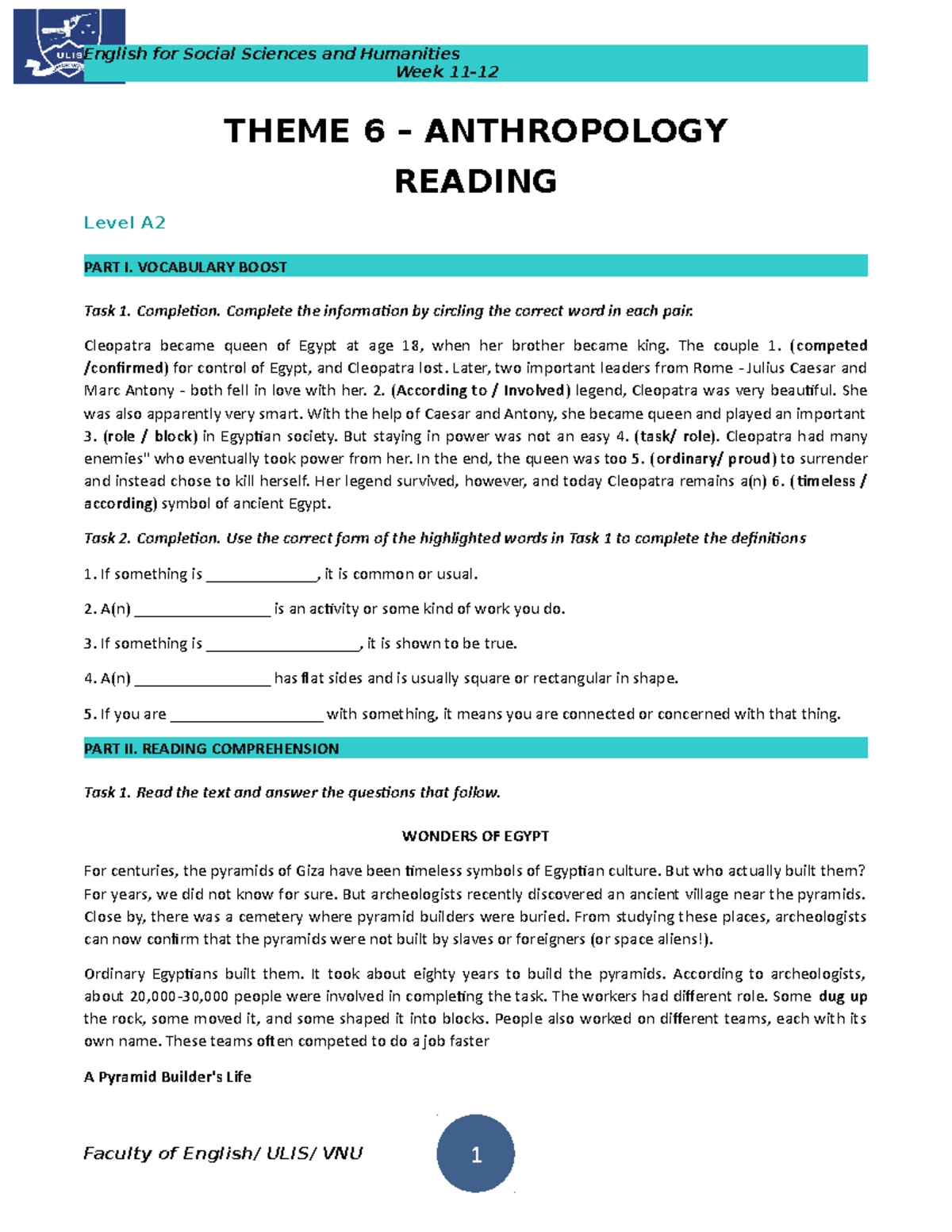 XHNV2 Handout-Week-11-12 Anthropology Reading - Week 11- THEME 6 ...