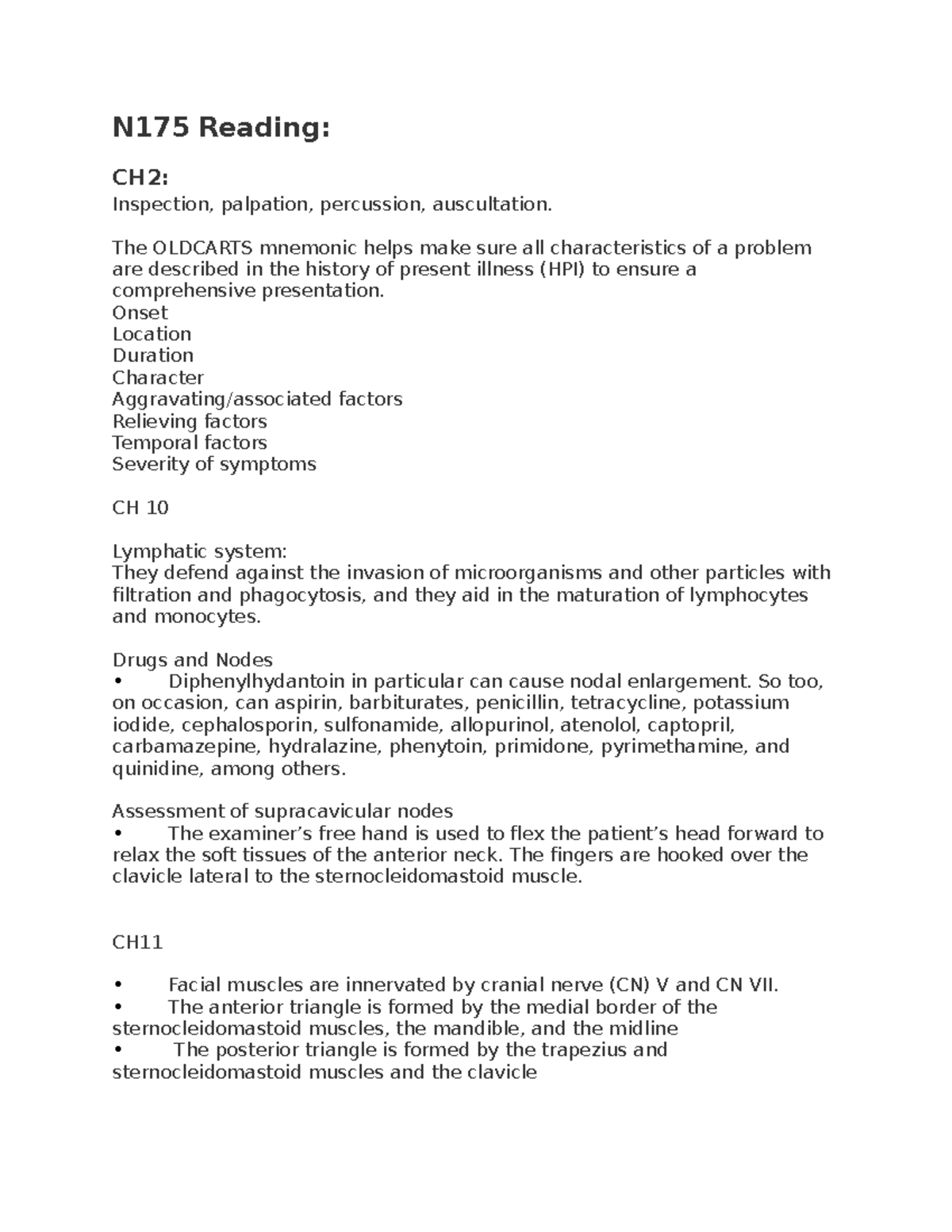 N175 Reading - exam 1 ch. 2-14 - N175 Reading: CH2: Inspection ...