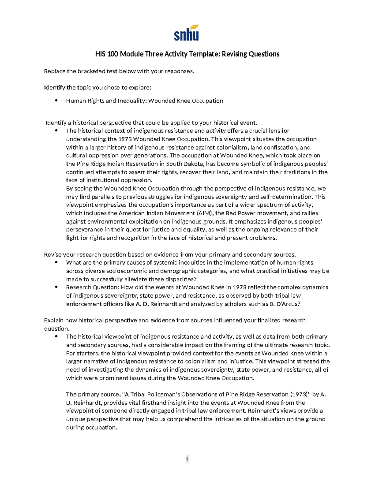 HIS 100 Module Three Activity Revising Questions Template - HIS 100 ...