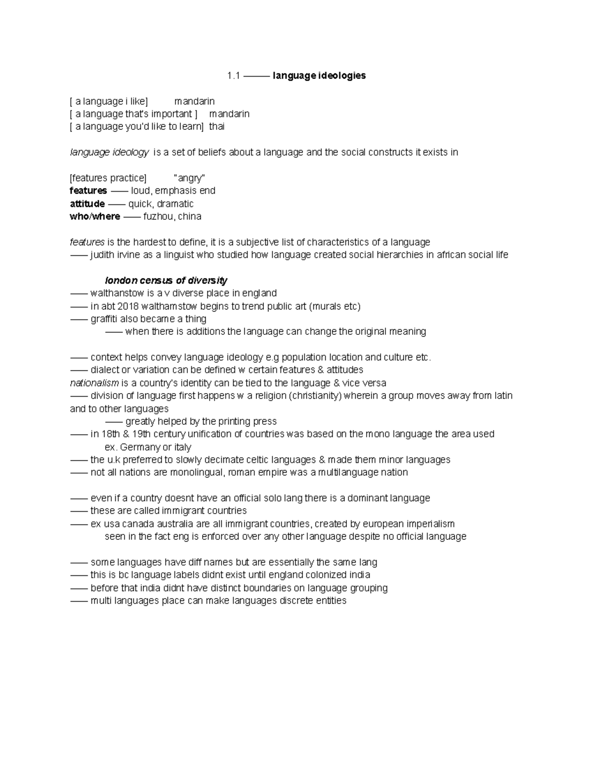 Lang ideaologies 1 - notes on language ideologies - 1 ⸻ language ...