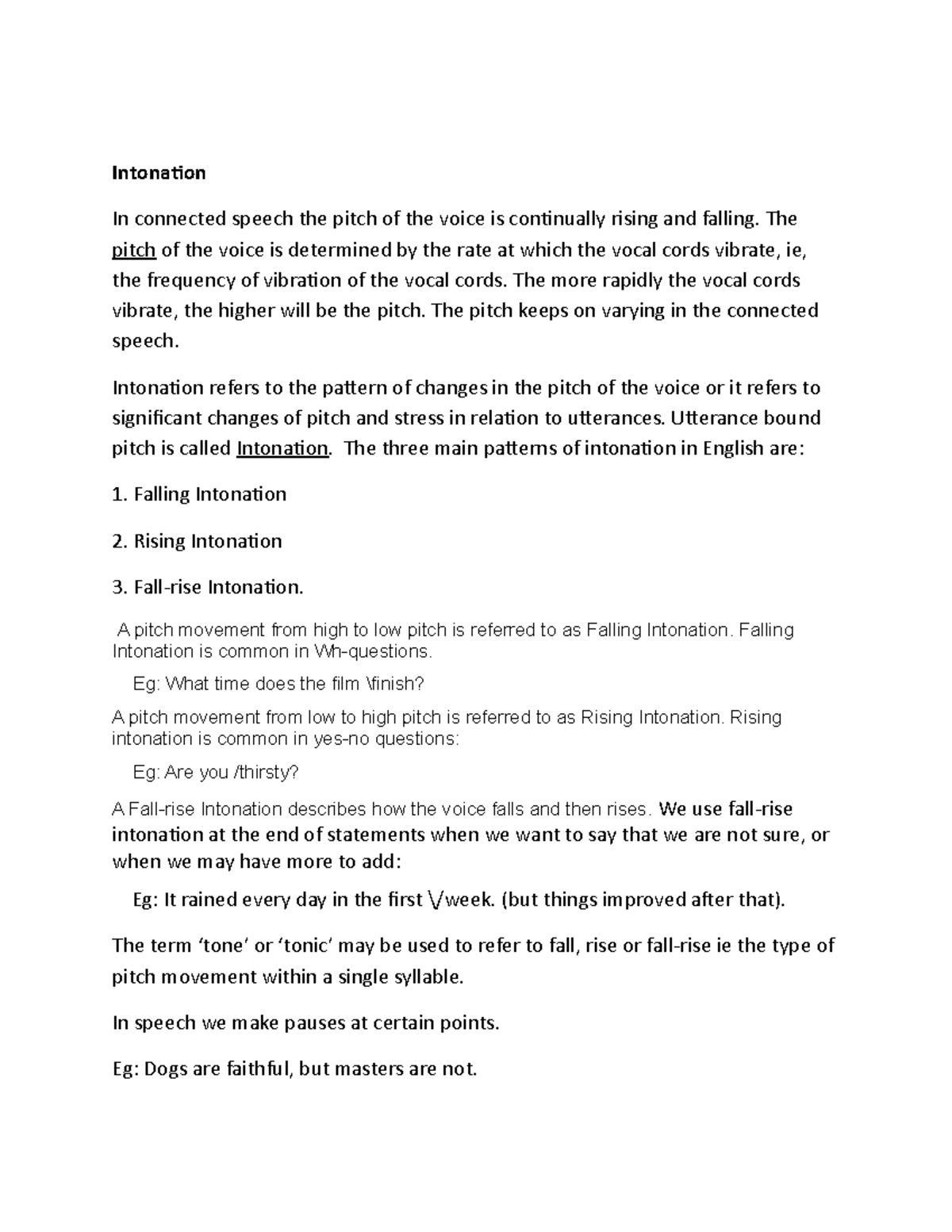 Intonation-Grammar - Intonation In connected speech the pitch of the ...