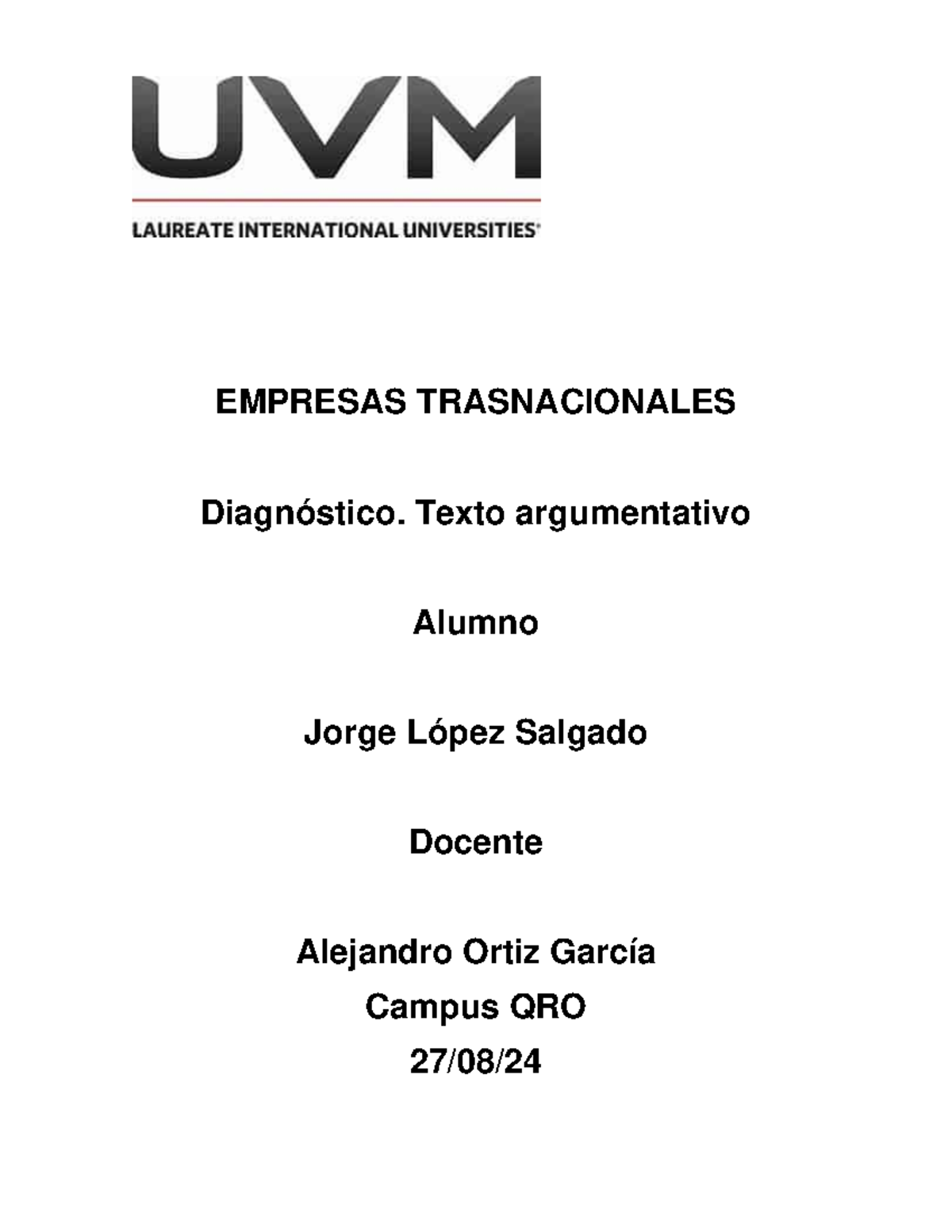 Actividad numero 1 - EMPRESAS TRASNACIONALES Diagnóstico. Texto ...