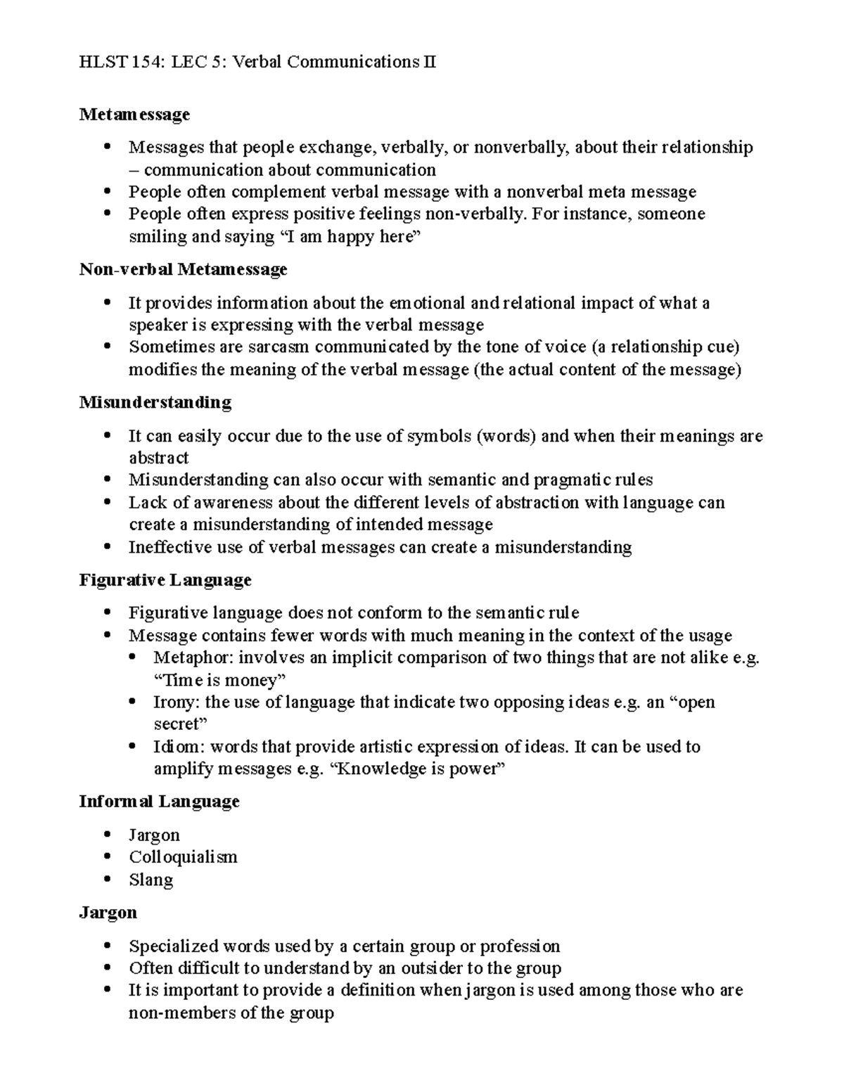 HLST 154 LEC 5 Verbal Comm II - HLST 154: LEC 5: Verbal Communications ...