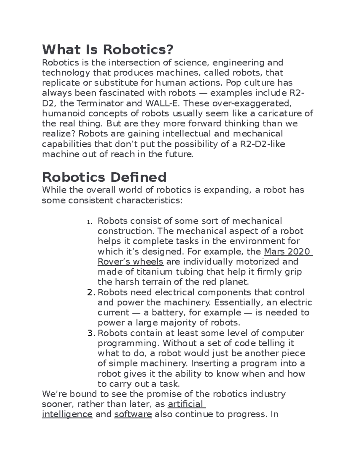 Robotics - description on robots - What Is Robotics? Robotics is the ...