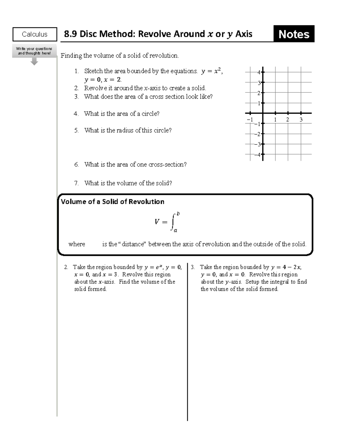 Calc 8 - no thank you - Finding the volume of a solid of revolution. 1 ...