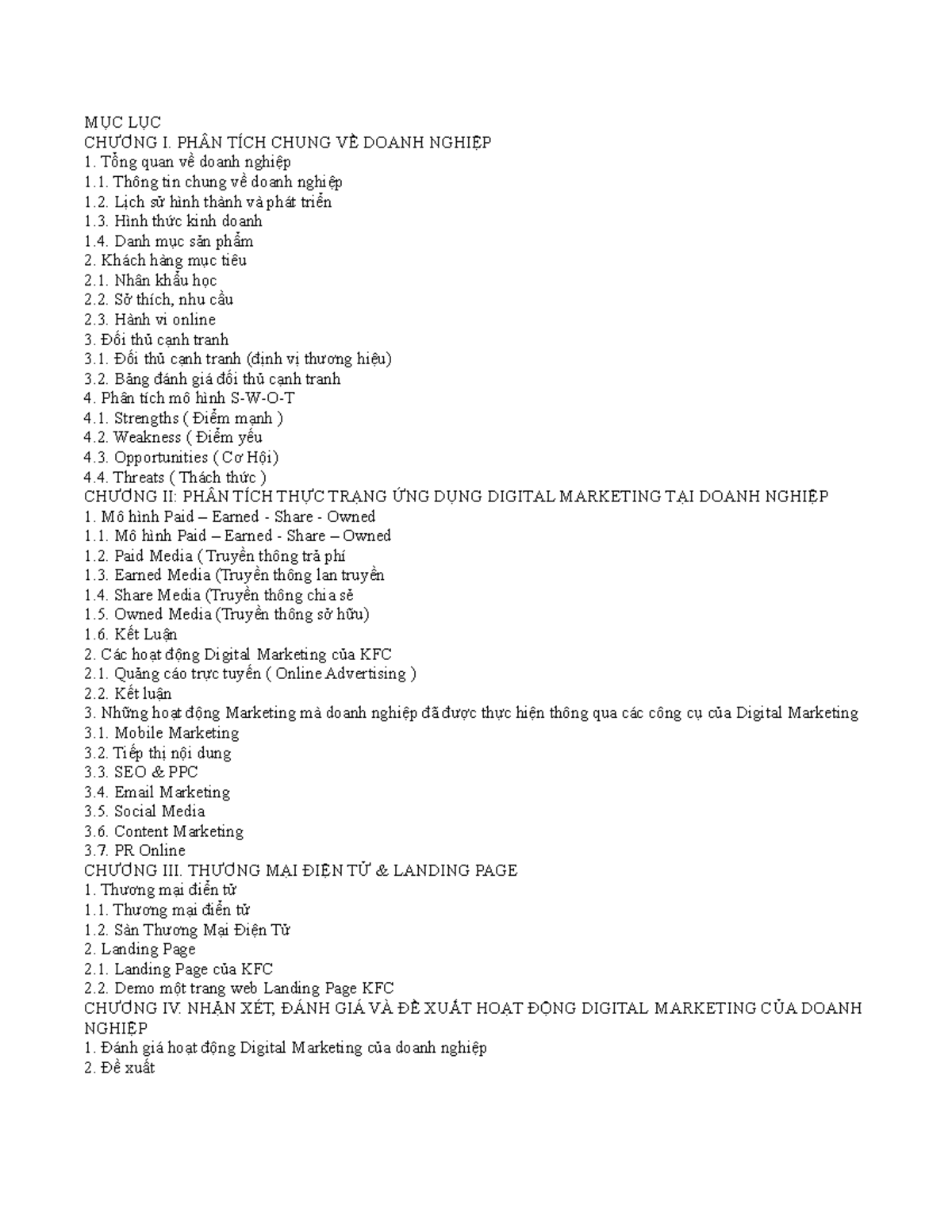 MỤC LỤC - jjgu - MỤC LỤC CHƯƠNG I. PHÂN TÍCH CHUNG VỀ DOANH NGHIỆP Tổng ...