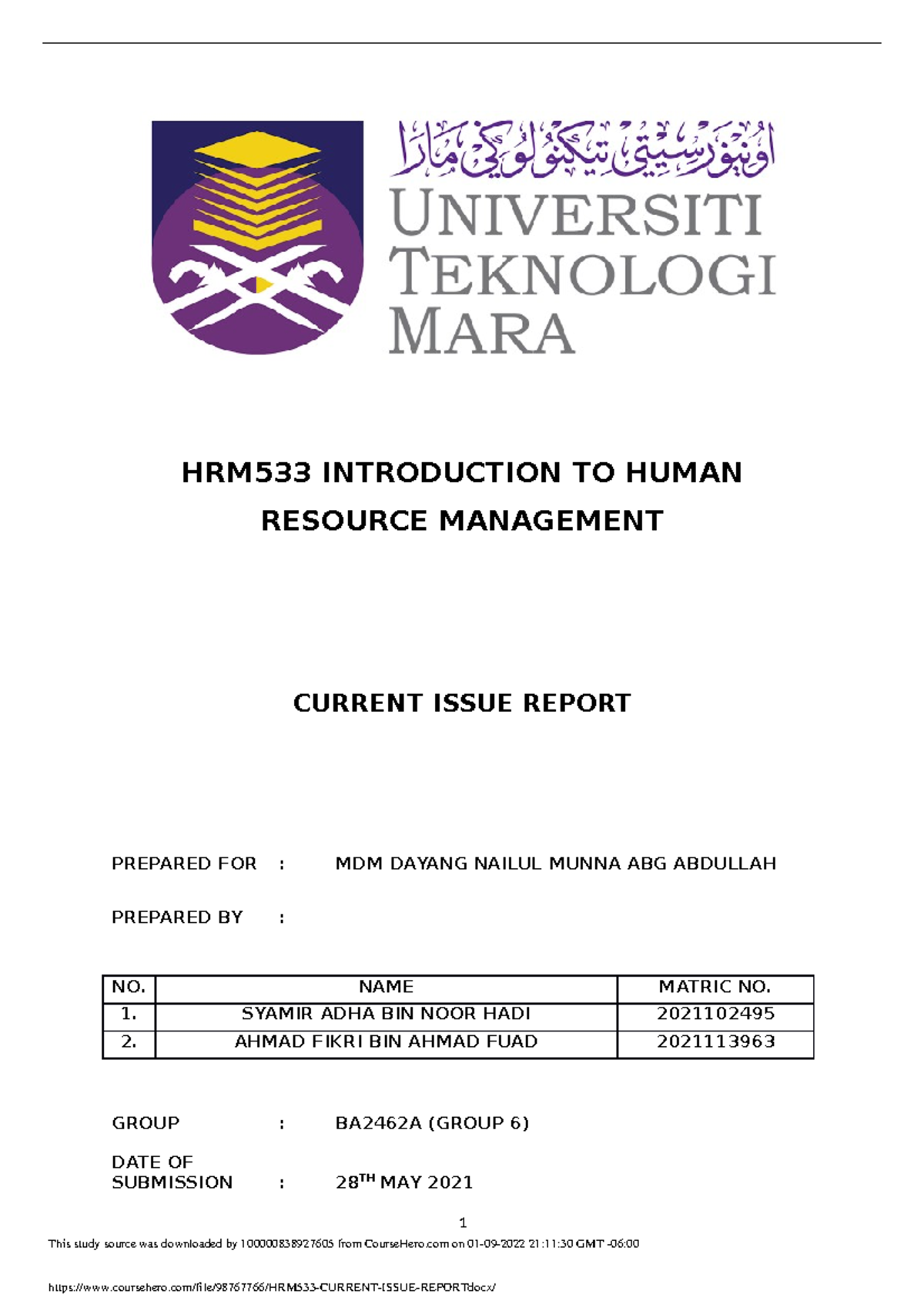HRM533 Current Issue Report Article - HRM533 INTRODUCTION TO HUMAN ...