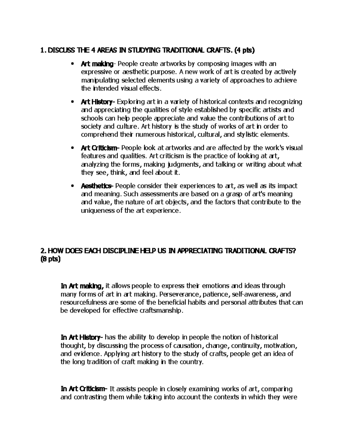 4 Areas IN Studying Traditional Crafts (Act - DISCUSS THE 4 AREAS IN ...