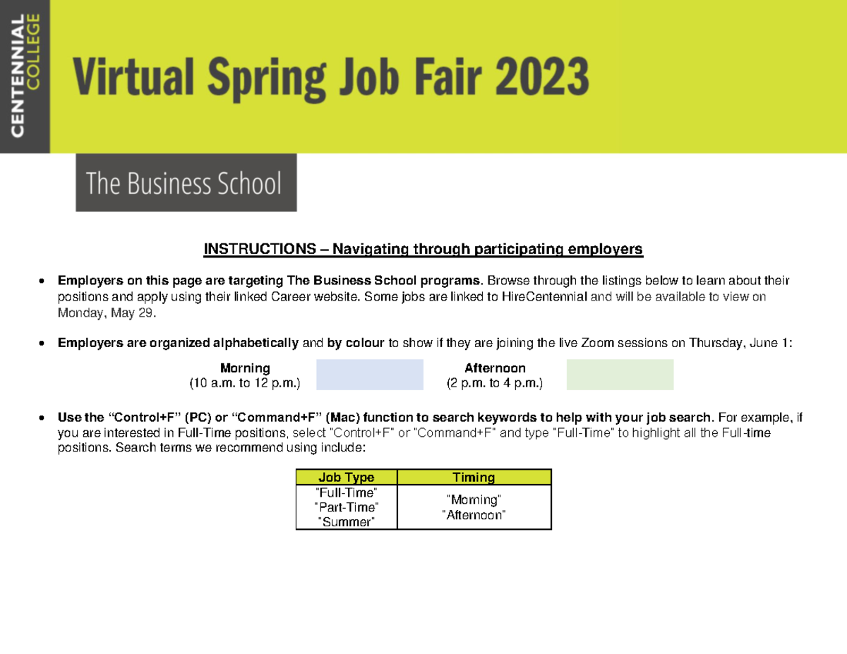 The Business School - Virtual Spring Job Fair - INSTRUCTIONS ...