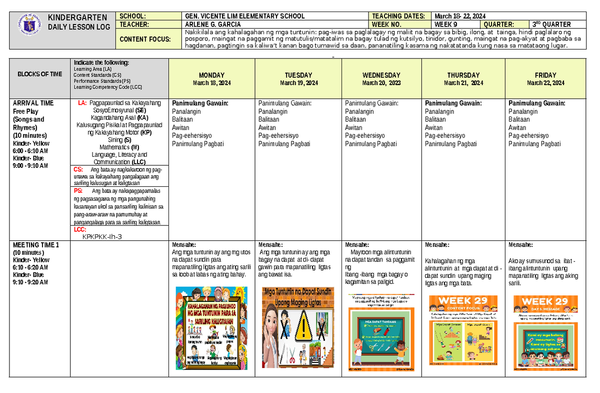 DLL MELC WK 29 - KINDERGARTEN DAILY LESSON LOG SCHOOL: GEN. VICENTE LIM ...