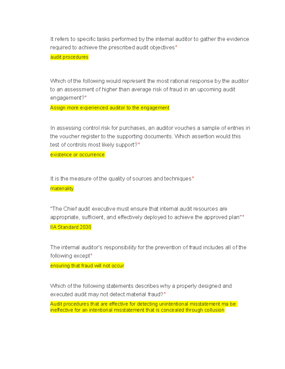 Auditing Activity - multiple choice - It refers to specific tasks ...