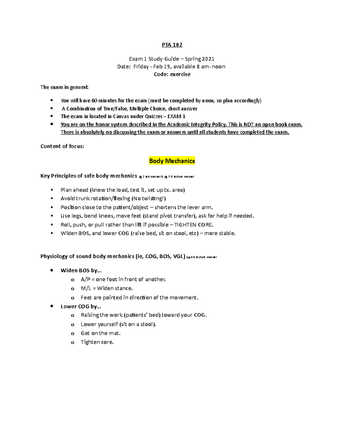 102 EXAM 1 Study Guide - ####### PTA 102 Exam 1 Study Guide – Spring ...