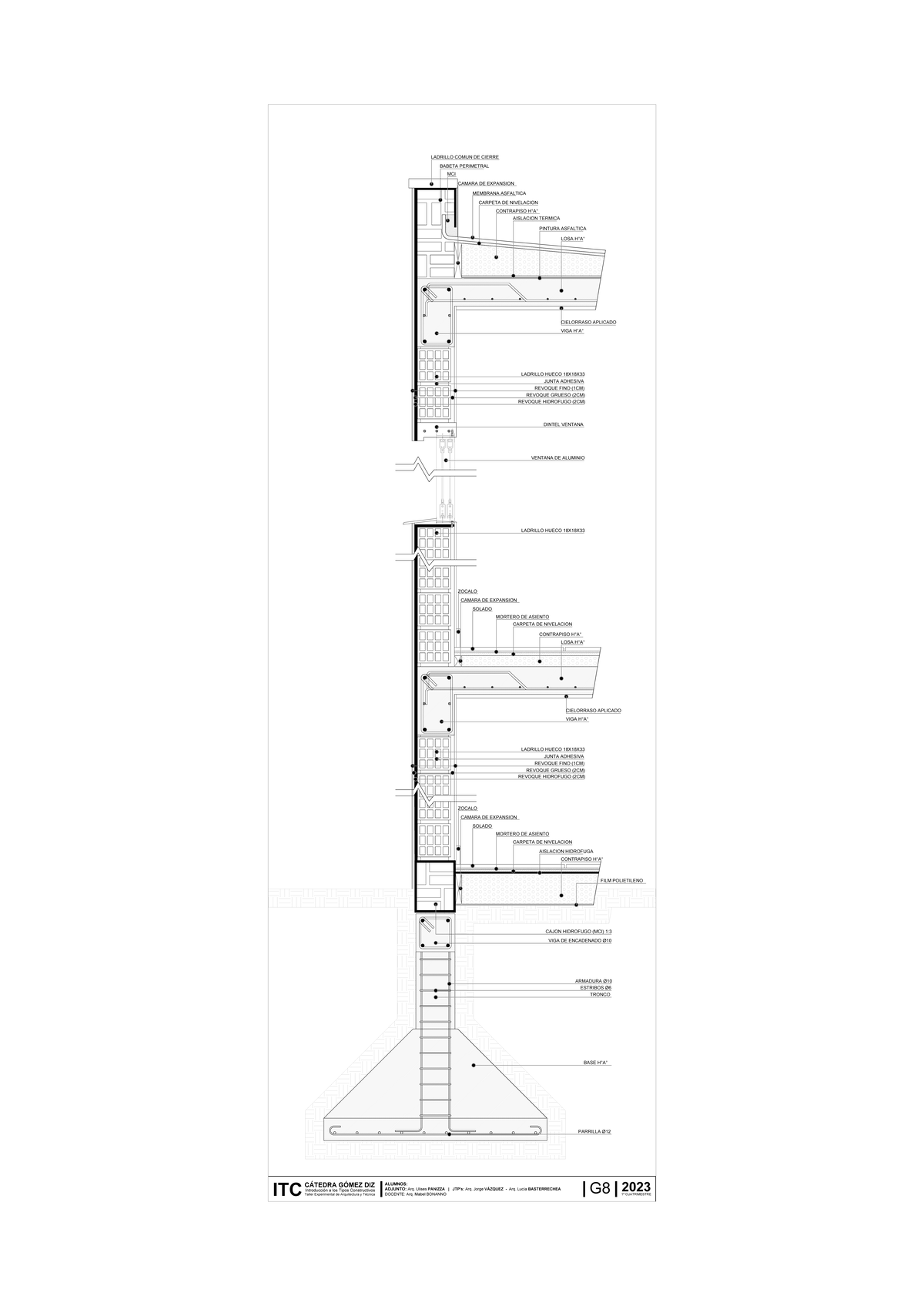 Corte de hormigon con cerramiento de ladrillo ceramico (techo de escasa pendiente) - ITC Taller ...