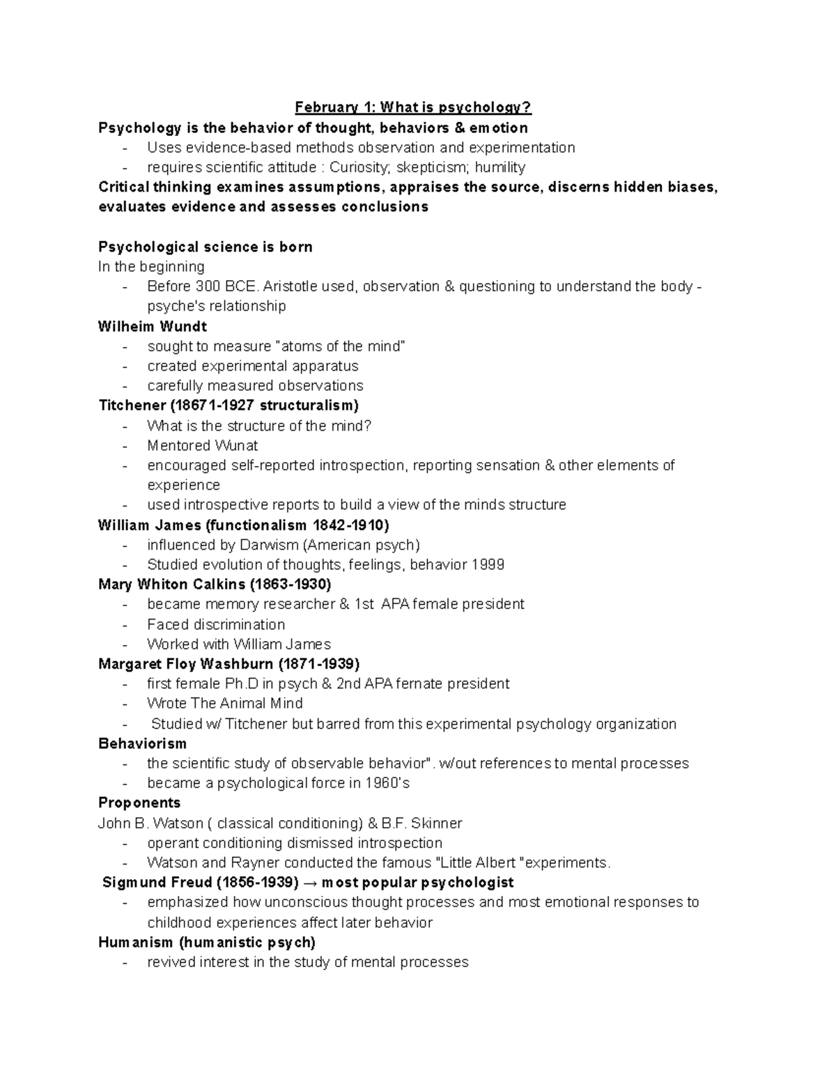 Intro to Psych - Spring Semester - February 1: What is psychology ...