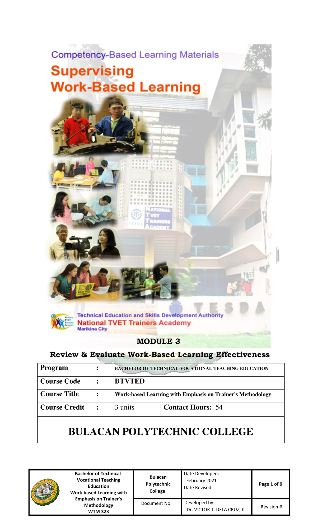 Infosheet 13 WTM - Bachelor of Technical- Vocational Teaching Education Work-based Learning with ...