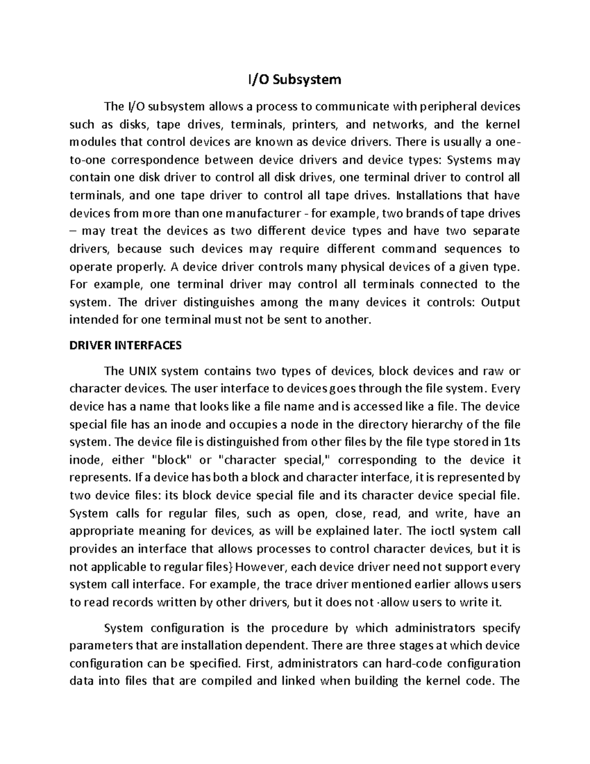 Io Subsystem Summary Computer Science Io Subsystem The Io