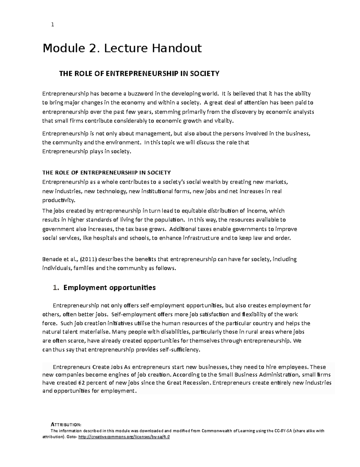 Module 2 - THE ROLE OF Entrepreneurship IN Society - Module 2. Lecture ...