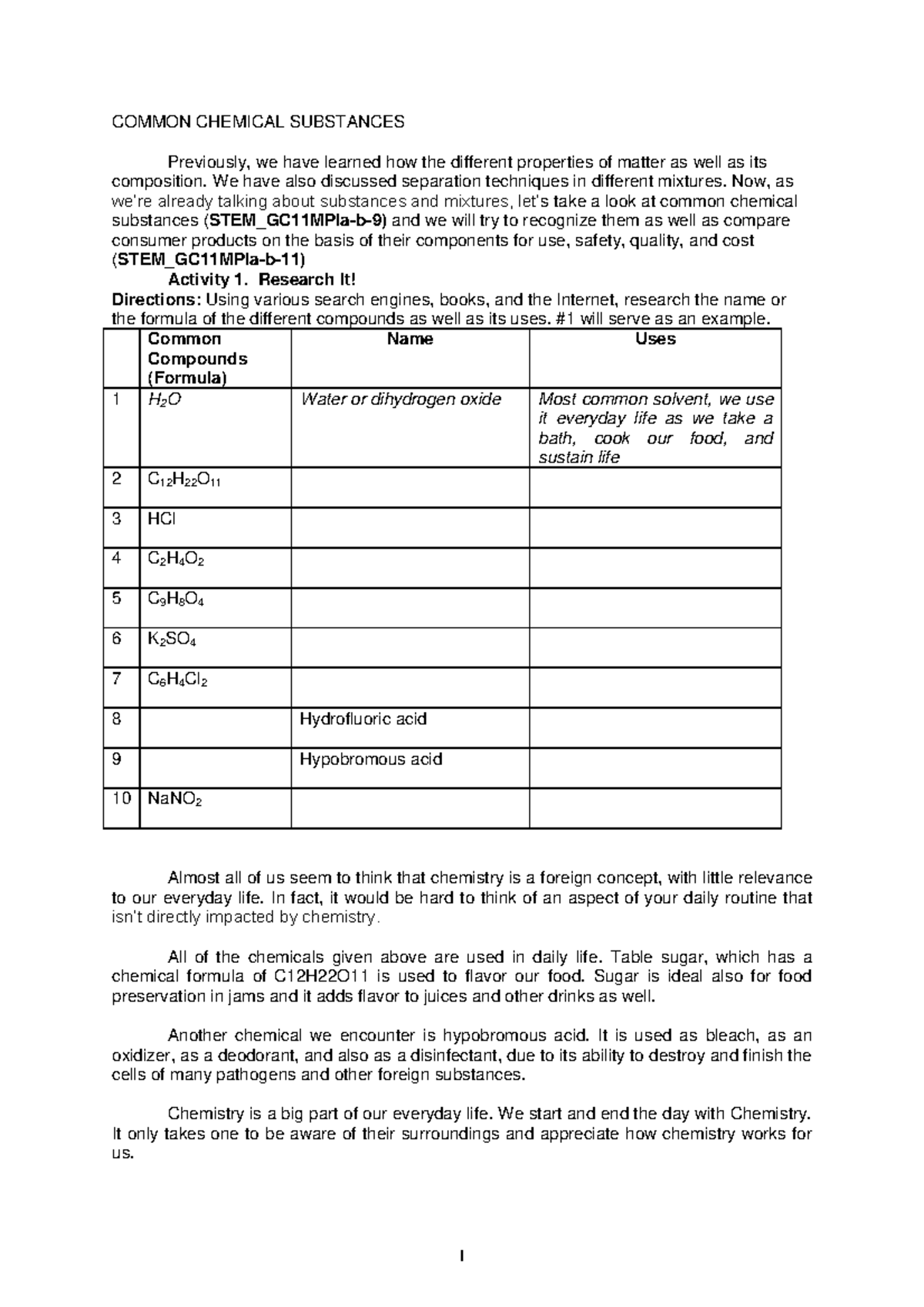 Supplemental-Module 2 - COMMON CHEMICAL SUBSTANCES Previously, we have ...