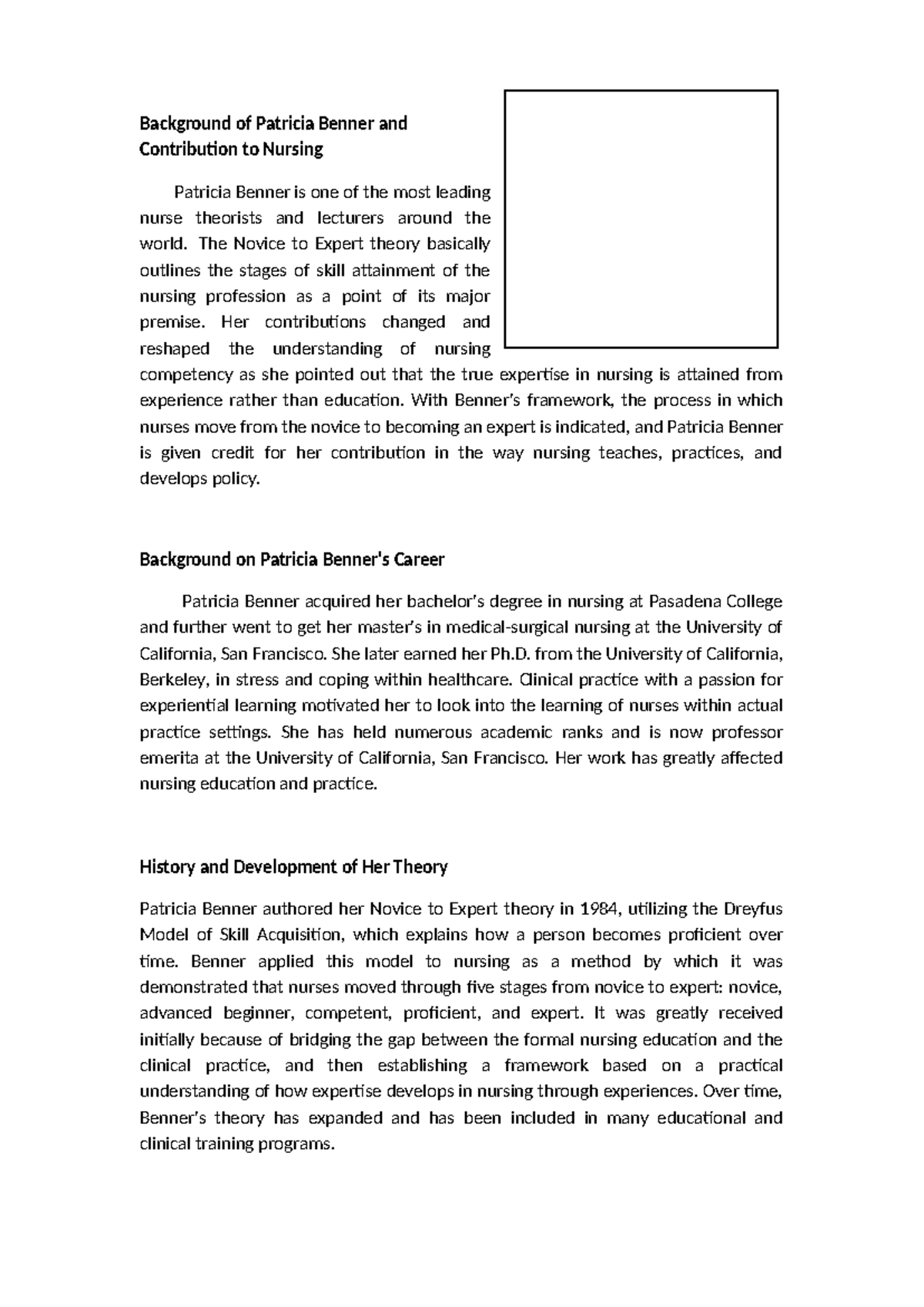 Patricia Benner-WPS Office - Background of Patricia Benner and ...