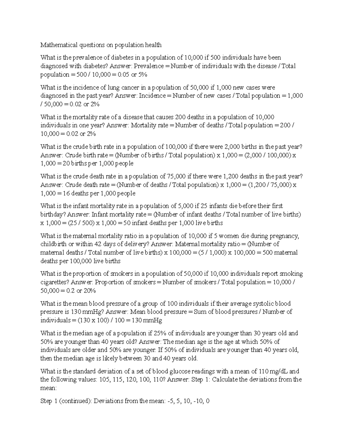 19 Mathematical questions on population health - If 50% of individuals ...