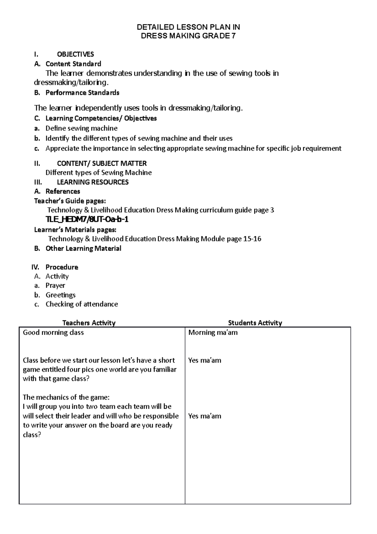 Technology AND Livelihood Education DETA - DETAILED LESSON PLAN IN ...