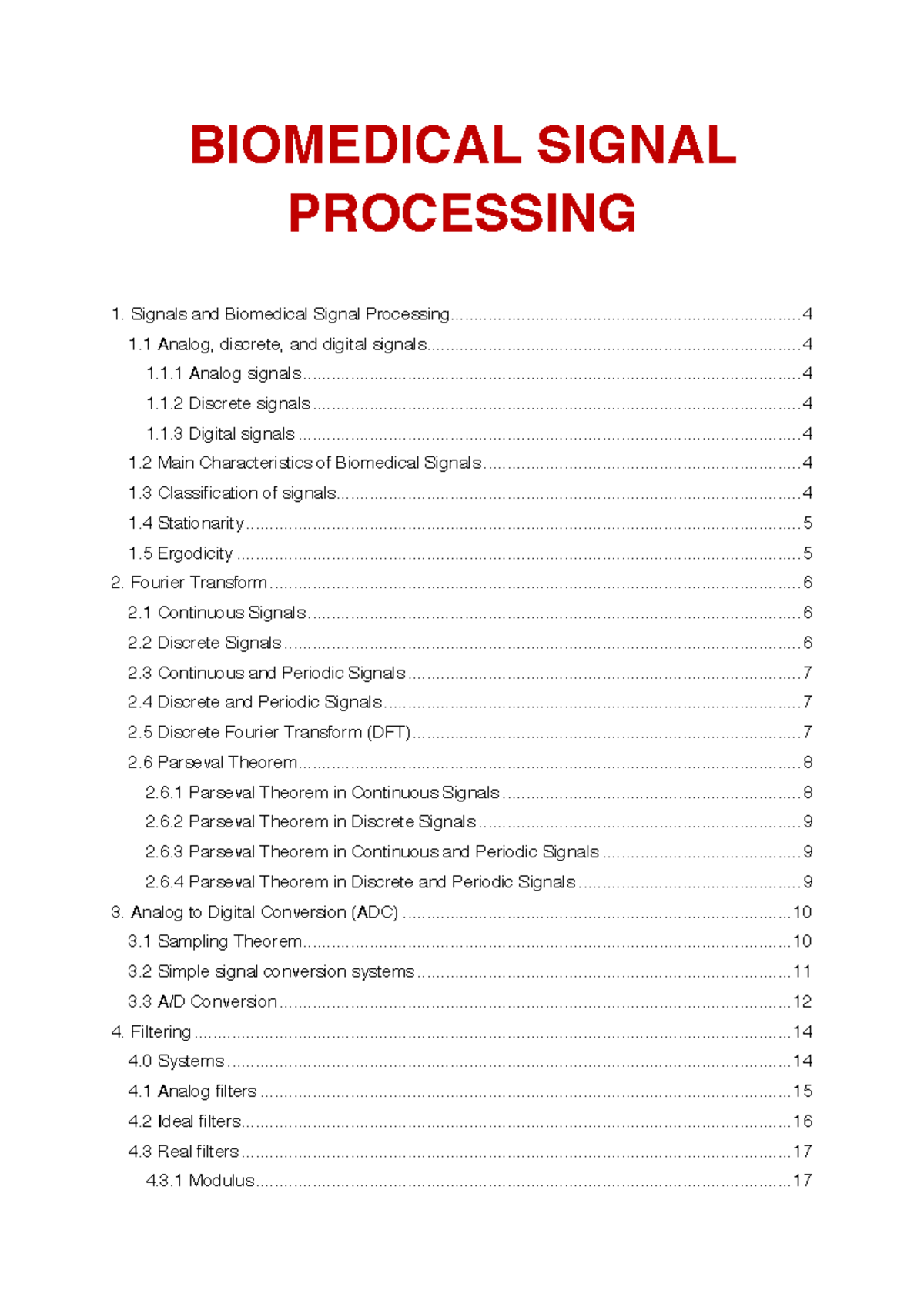 BSP - Appunti - BIOMEDICAL SIGNAL Signals and Biomedical Signal - Studocu