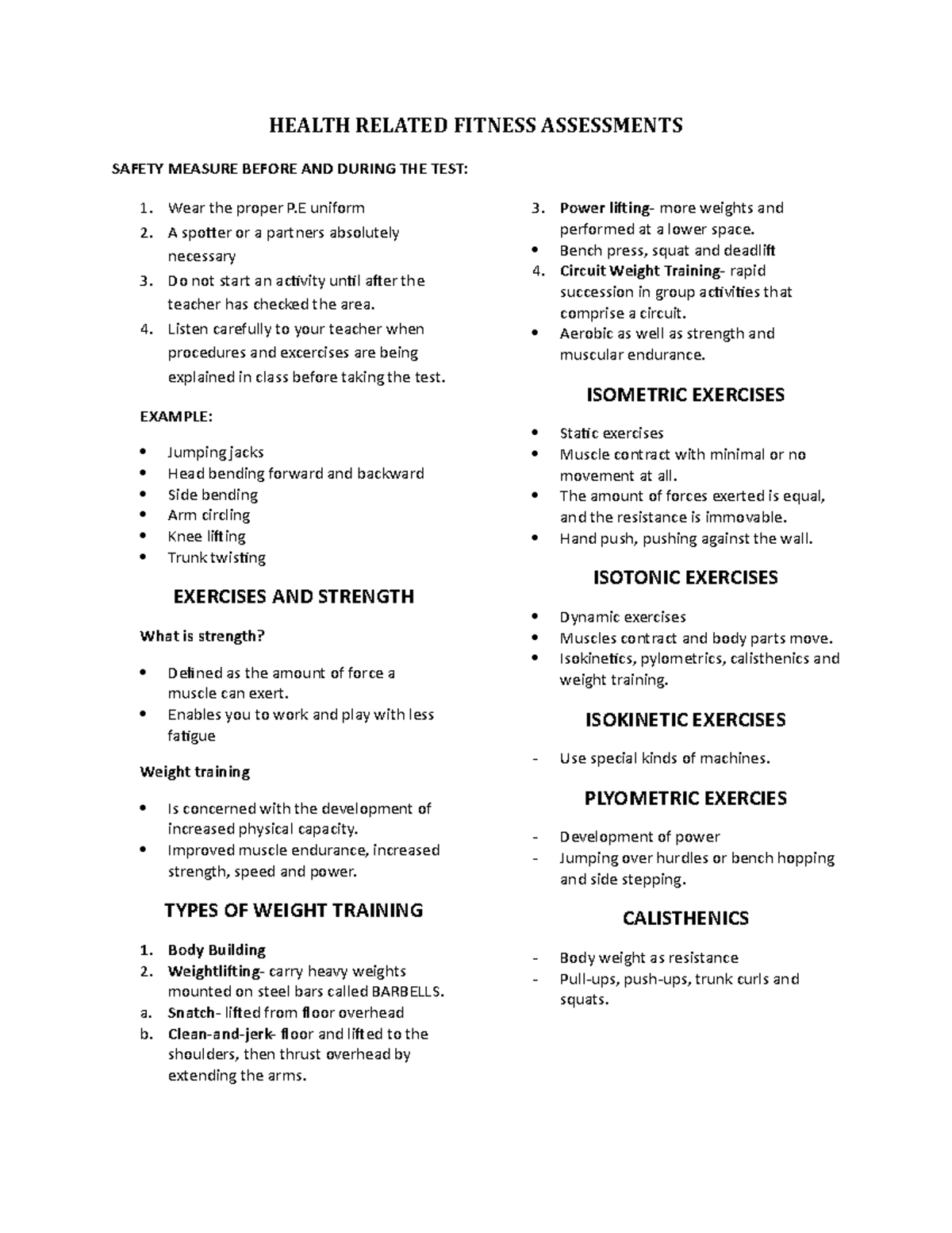 Health Related Fitness Assessments - HEALTH RELATED FITNESS ASSESSMENTS ...