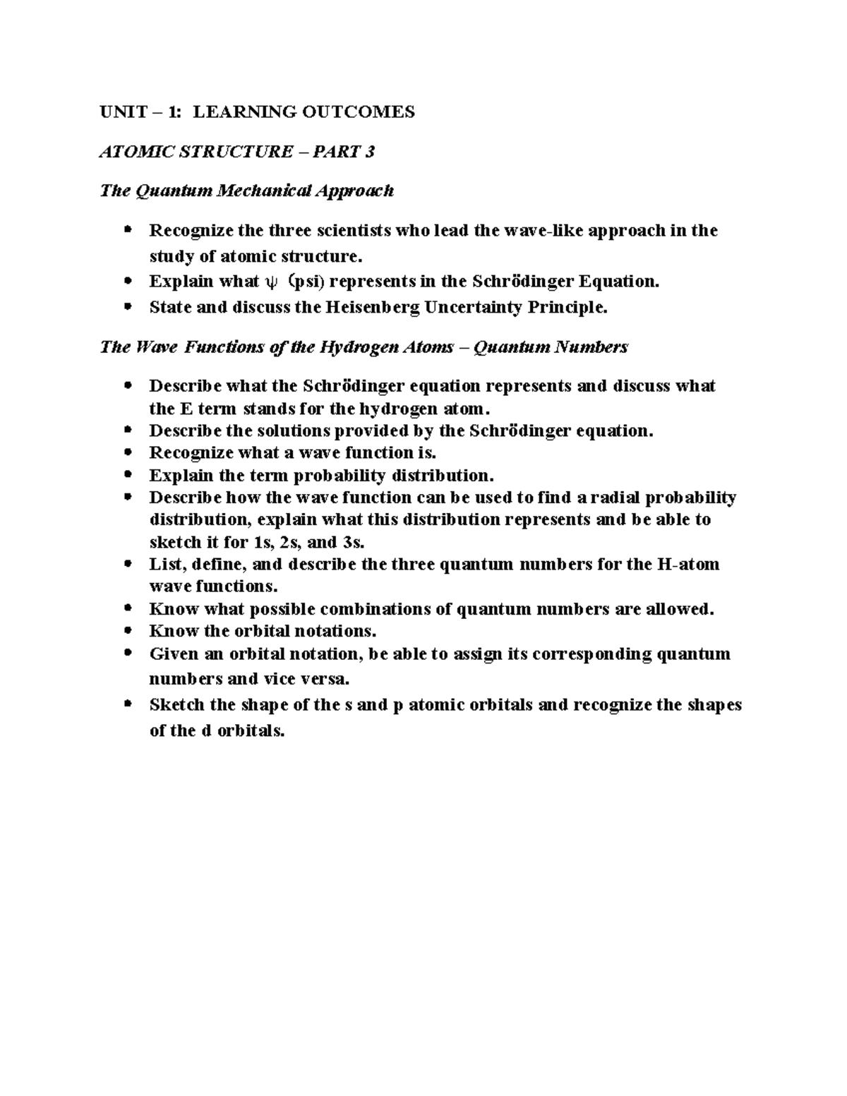 Atomic Theory LO3 - UNIT – 1: LEARNING OUTCOMES ATOMIC STRUCTURE – PART ...