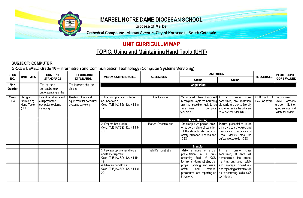 Curmap- Computer-10 - Copy - MARBEL NOTRE DAME DIOCESAN SCHOOL Diocese of Marbel Cathedral ...
