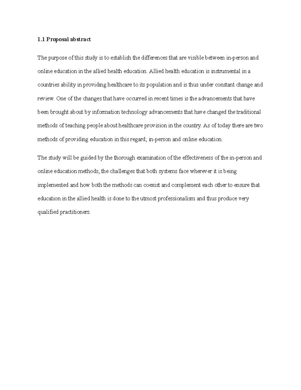 Allied Health Education - 1 Proposal abstract The purpose of this study ...