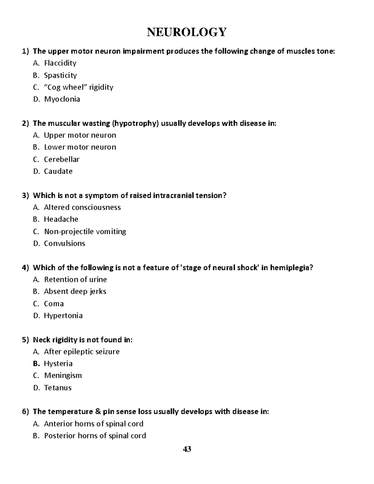Neuro Mc Q - NEUROLOGY The upper motor neuron impairment produces the ...