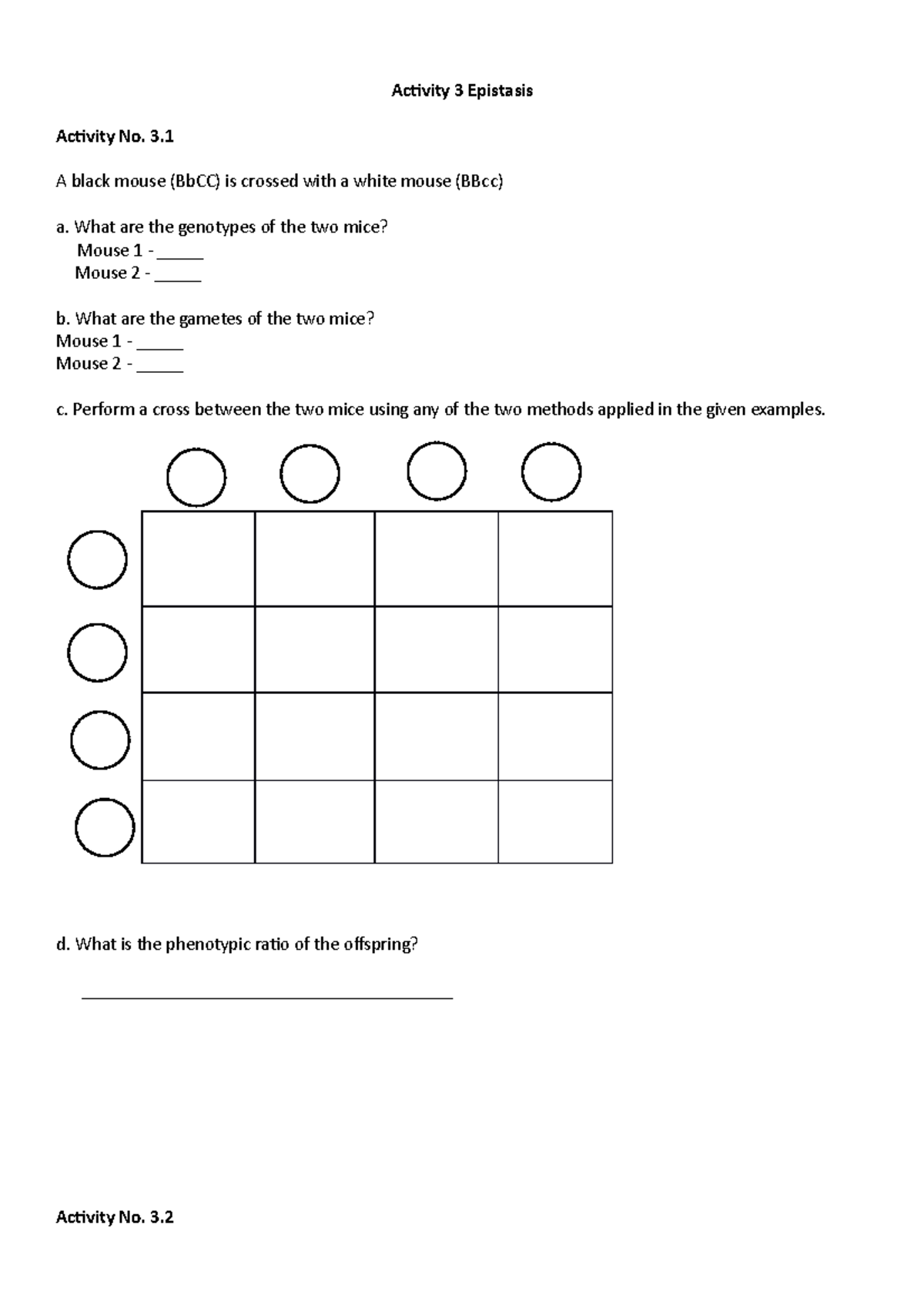 Activity 3 Epistasis - Activity 3 Epistasis Activity No. 3. A black ...