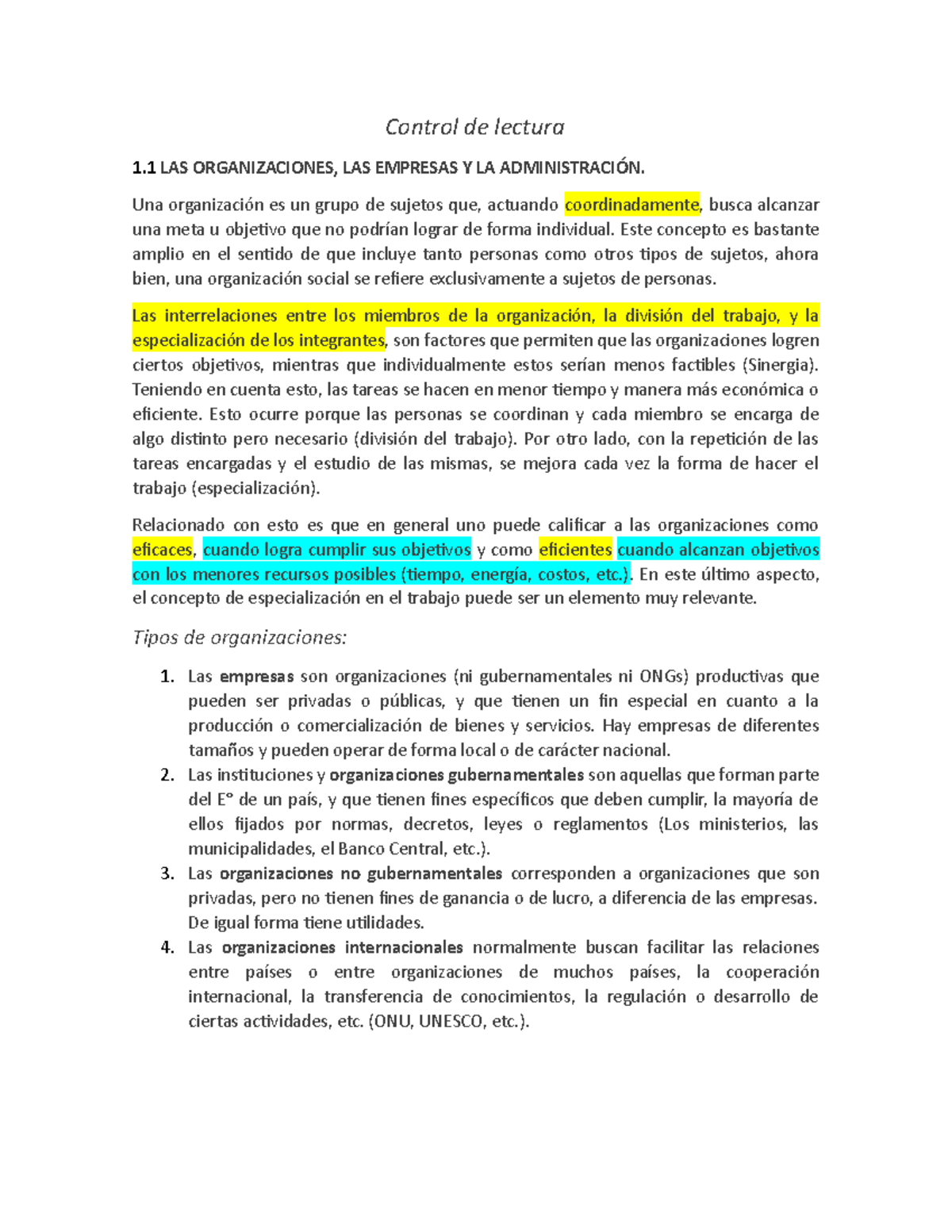 gestion deeeeeeeeeeeeeeeeeeeeee - Control de lectura 1 ORGANIZACIONES ...