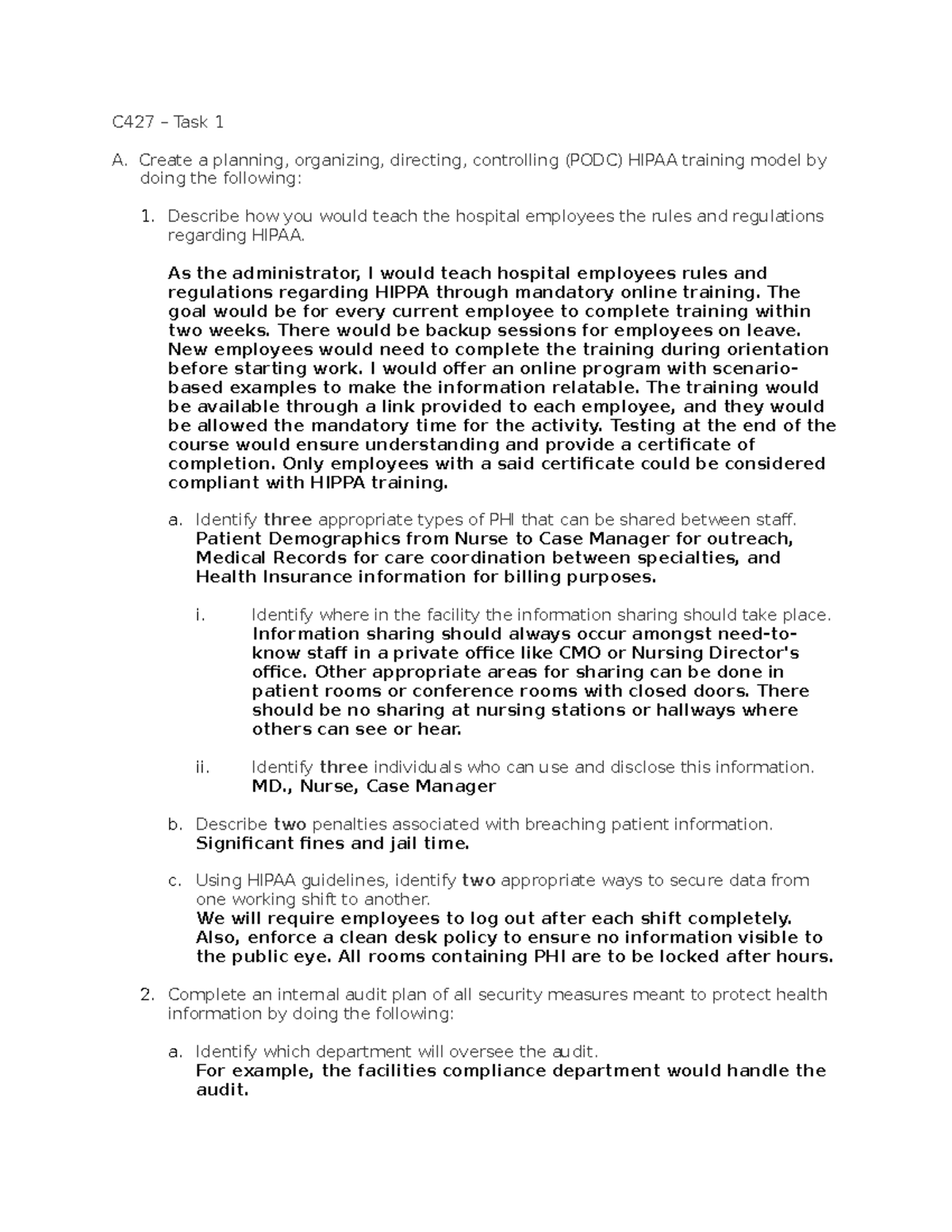 C427 Task 1 Passed - C427 – Task 1 A. Create a planning, organizing ...